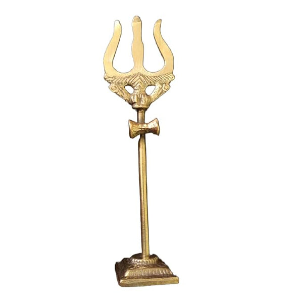 PujaSamadhaan Brass Lord Shiva Trishul with Damru on Stand for Puja Ro ...